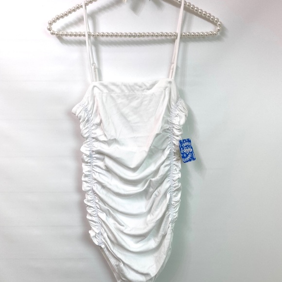 Free People | Tops | Nwt Free People White Ruched Bodysuit | Poshmark